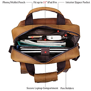 Polare Cowhide Leather Multiple Laptop Backpack Day Pack Travel Bag Satchel For Men