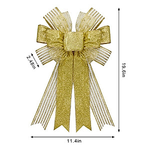 Large Christmas Wreath Bows, Christmas Blue Glitter Ribbon Bows for Wreaths - Large Tree Topper Bows for Christmas Home Garden Indoor Outdoor Decoration Wreath Ornament Supplies, 13.7 x 29.5 Inch