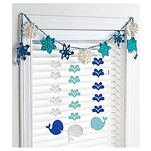 Blue Whale Hanging Paper Decoration (6pcs) - Ocean Theme Hanging Paper Party Streamers for Kids Bedroom Decoration, Ocean Sea Life Ceiling Paper for Baby Shower Party Supplies