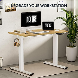 FLEXISPOT EN1 Height Adjustable Electric Standing Desk 48 x 30 Inches Whole-Piece Desk Stand Up Home Office Desk (White Frame + 48" Maple Top, 2 Packages)