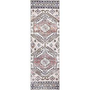 nuLOOM Mae Machine Washable Tribal Motif Runner Rug, 2' 6" x 12', Peach