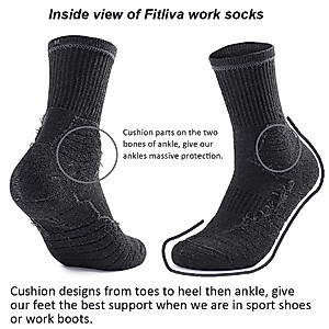Fitliva Work Socks for Men 9-12 Breathable Heel Protection Cushion Cotton Crew Terry Socks 6 Pairs Black
