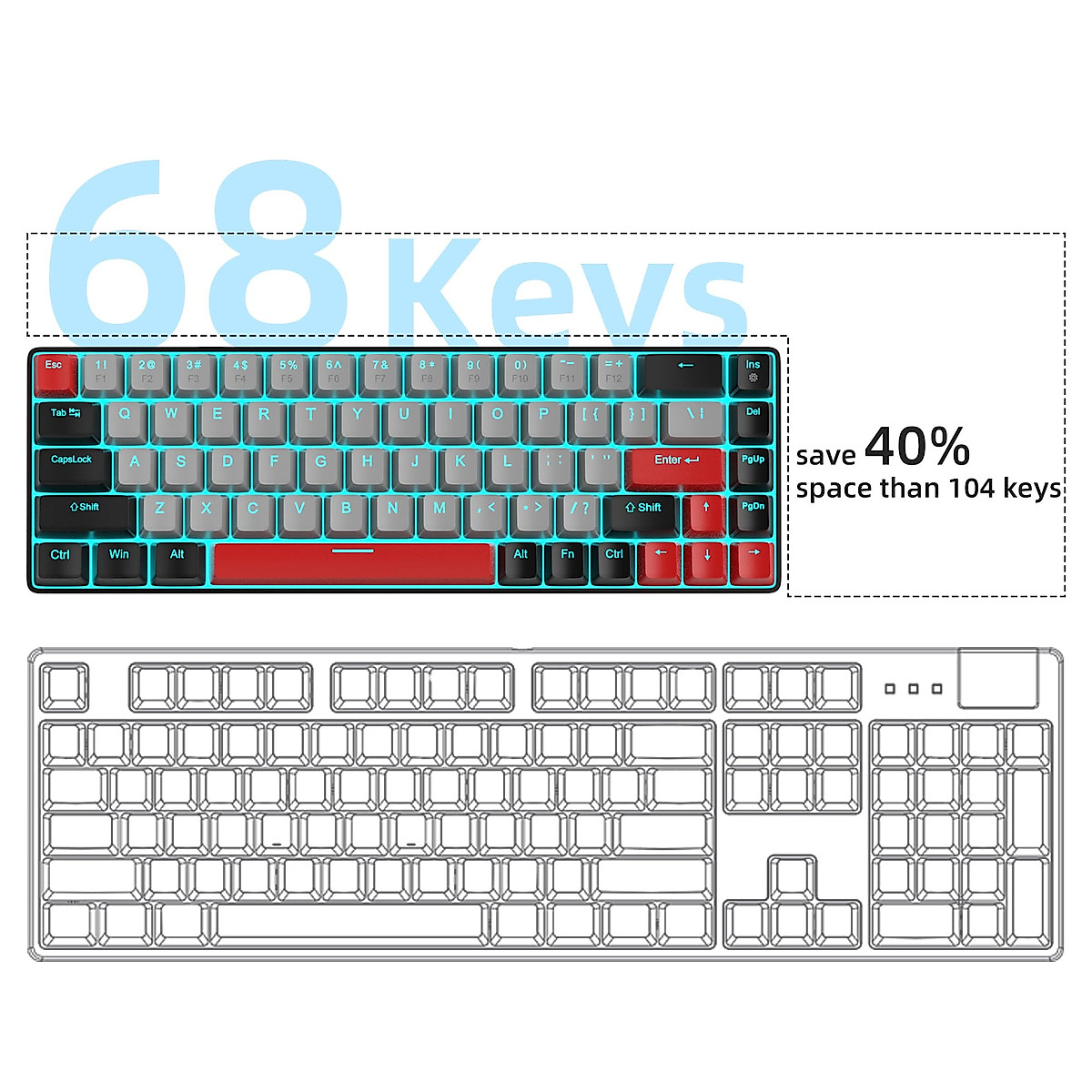 MageGee Portable 60% Mechanical Gaming Keyboard, MK-Box Blue LED Backlit Compact 68 Keys Mini Wired Office Keyboard with Brown Switch for Windows Laptop PC Mac - Grey/Black