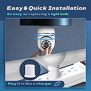 DUDUBOBBY Light Bulb Camera, 1080P Security Camera Home Wireless 5GHz＆2.4GHz WiFi Motion Auto Tracking 360 Degree Smart Surveillance Camera with Motion Detection Alarm Night Vision (64G SD Card)