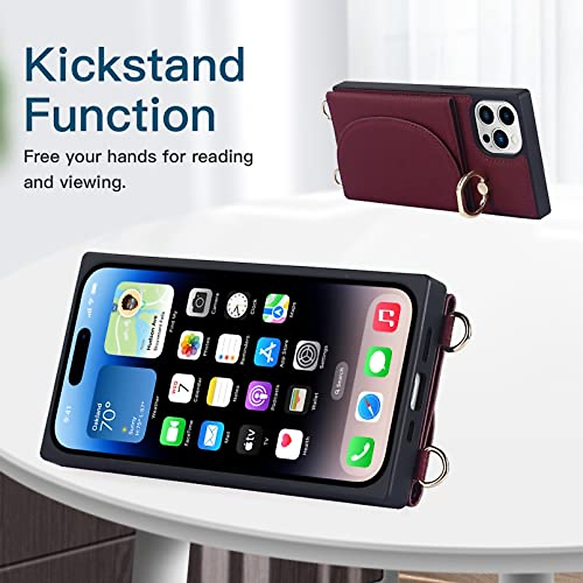 Jaorty Crossbody Phone Cases for iPhone 13 Pro with Card Holder for Women,iPhone 13 Pro Case Wallet with Lanyard Strap,PU Leather Magnetic Clasp [360° Rotatable Ring Holder Kickstand],(Red)