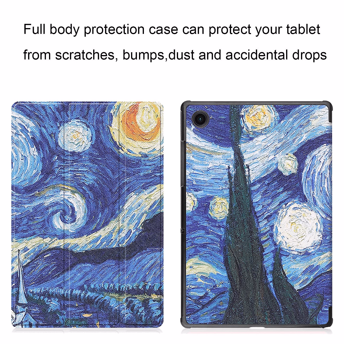 UUcovers Case for Samsung Galaxy Tab A8 10.5" (2022) (SM-X200/X205/X207) Magnetic Cover with Auto Sleep/Wake Multi-Angle Stand Lightweight PU Leather Hard Back Shockproof Shell,Van Gogh, Starry Night
