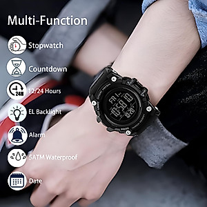 Gosasa Big Dial Digital Watch S Shock Men Military Army Watch Water Resistant LED Sports Watches (A Black)