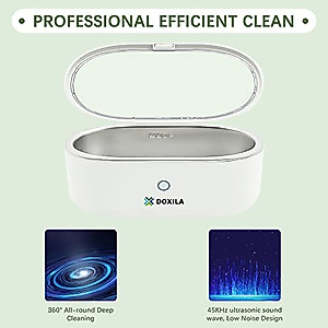 DOXILA Ultrasonic Cleaner - Upgrade Ultrasonic Jewelry Cleaner with 330ml Stainless Steel Tank, 45kHZ Portable Ultrasound Cleaning Machine for Eye Glasses, Watches, Jewelry, Dentures, White