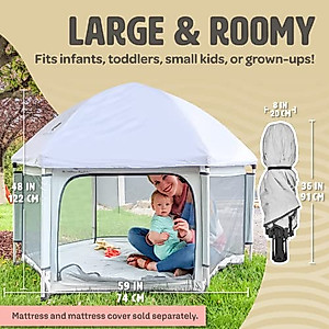 POP 'N GO Premium Indoor and Outdoor Baby Playpen - Portable, Lightweight, Pop Up Pack and Play Toddler Play Yard w/Canopy and Travel Bag - Grey