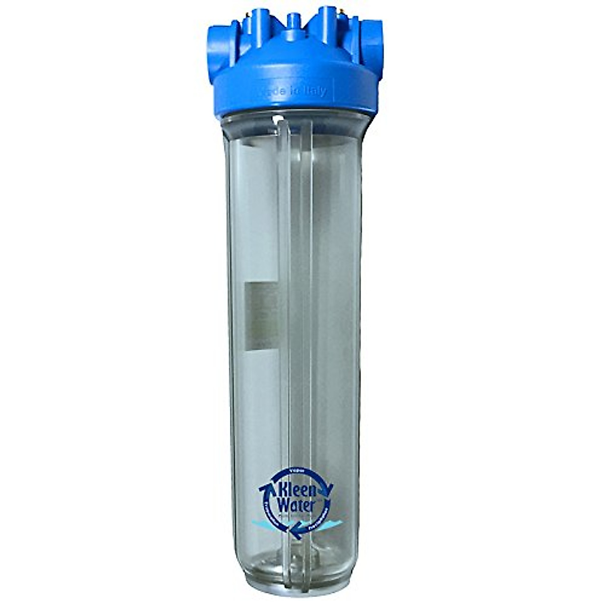 KleenWater Premier 4520 Water Filter System - Transparent (Clear) Housing - 1.5 Inch Inlet/Outlet - 40 GPM with Bracket, Wrench and Three KW4520G Meltblown 5 Micron Sediment Cartridges