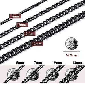FindChic 7mm 18'' Men Black Curb Chain Necklace Thick Link Chains for Men