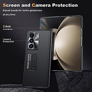 for Samsung Z-Fold-5 Case: Genuine Leather Galaxy Fold 5 Kickstand Case [Hinge Protection][Screen Protector] Skin Felling- Durable Shockproof Protective Phone Cover for Galaxy Fold 5 2023