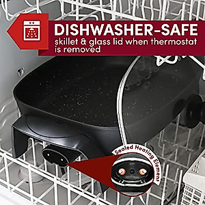 Elite Gourmet EG-6203# Extra Deep 16"x13"x3.2" (10.5Qt.) Scratch Resistant, Easy Pour Spout Dishwasher Safe, Non-stick Electric Skillet with Glass Vented Lid, Adjustable Temperature, Black