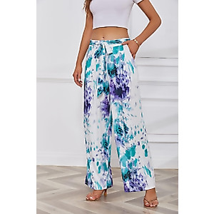 TICOSA Women's Pants Printed Palazzo Lounge Wide Leg Casual Flowy Pants with Pockets