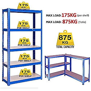 60" Heavy Duty Shelving Unit Metal Shelve, 5 Tier Multi-Use Steel Storage Rack, Bolt-free Assembly, Adjustable Garage Storage Utility Shelf with Durable MDF Boards for Home Office Kitchen, Blue