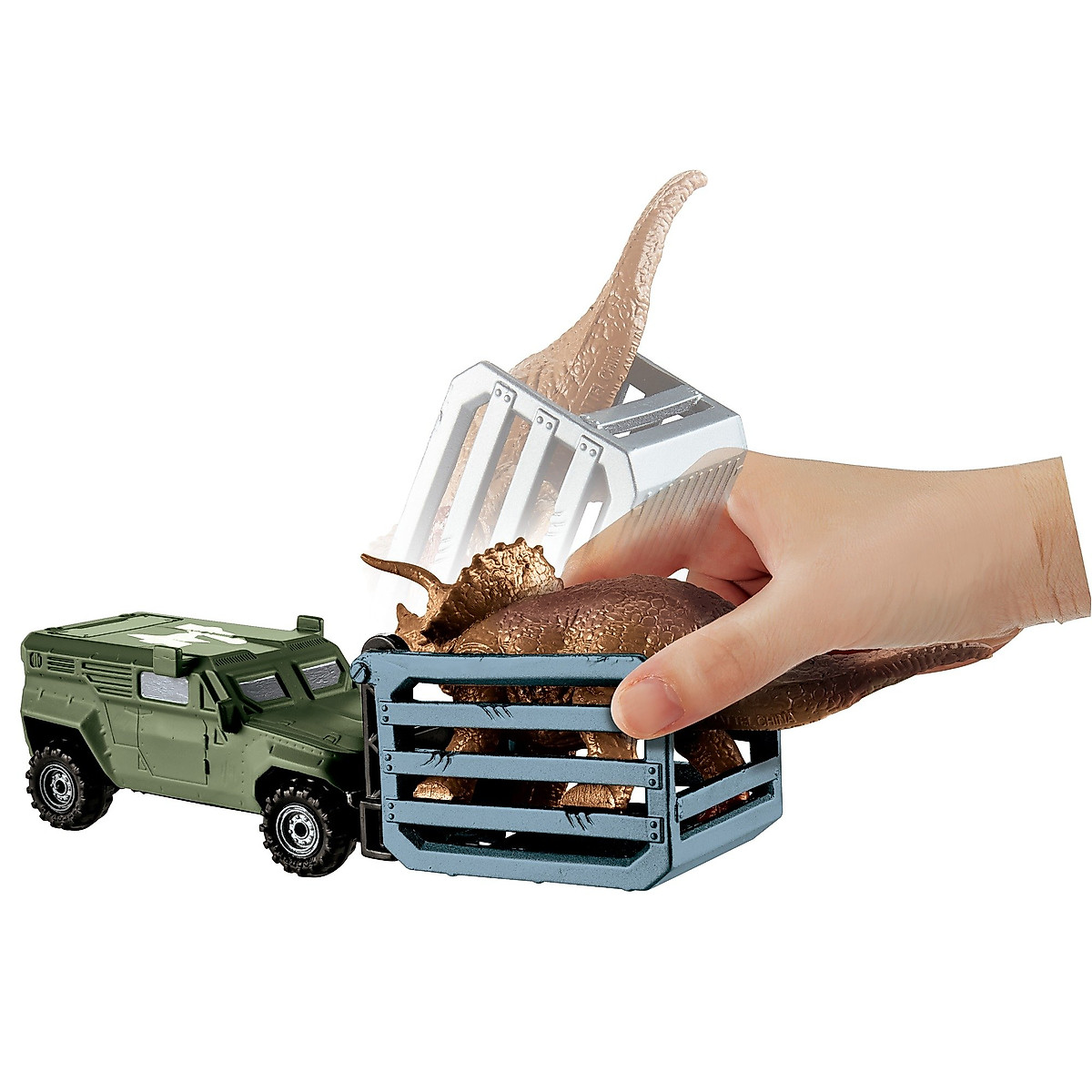 MATCHBOX JURASSIC WORLD DINO TRANSPORTERS TRICERA-TRACKER Vehicle and figure