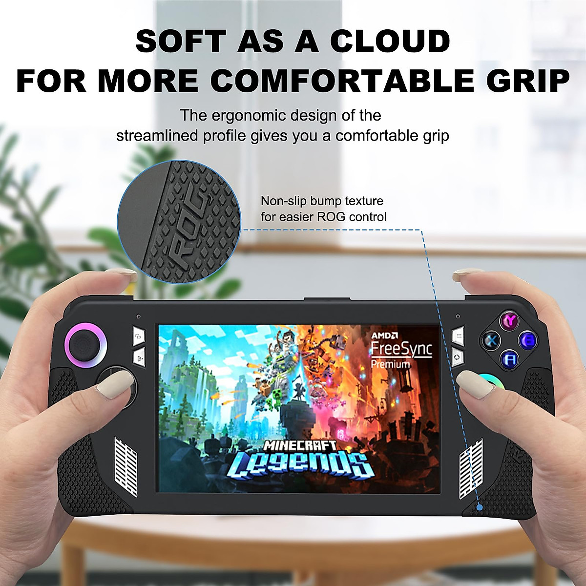 Aiaabq Silicone Case for ASUS Rog Ally 2023 Gaming Handheld Protective Cover with Foldable Stand Non-Slip & Shockproof for Rog Ally 7" Game Handheld Accessorie (Black)