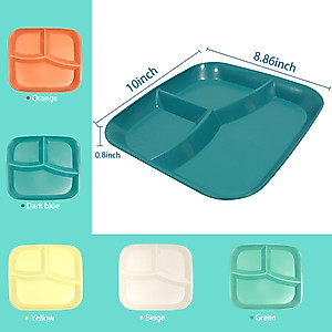 YUESHENGHAO 10 Inch Wheat Portion Control Dinner Plates, 5 Unbreakable Adult Separate Plates, 3 Compartment Square Kids Food Divider Plates Microwaveable, Great For Healthy Eating And Weight Loss