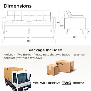 CHITA Mid-Century Sofas Furniture 73.2''W Faux Leather Sofa Couch Sets for Living Room Apartment, Cognac Brown