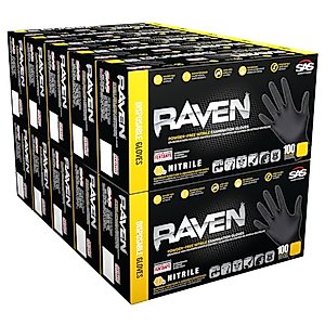 Raven SAS Safety 66518 6 mil Black Nitrile Disposable Gloves 7 Mil - Large - 10 Pack(100 Gloves per Box)