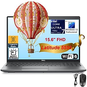 Dell Latitude 5550 5000 15.6" FHD Business Laptop Computer, Intel 12-Core Ultra 7 155U (Beat i7-1355U), 32GB DDR5 RAM, 2TB PCIe SSD, WiFi 6, Backlit Keyboard, Fingerprint Reader, Windows 11 Pro