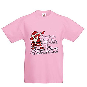 lepni.me Kids T-Shirt Santa Claus is Dabbing to Town - Christmas Outfit (14-15 Years Pink Multi Color)