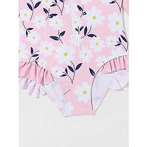 SweatyRocks Girl's Cute Floral Print Long Sleeve Mock Neck Zip Front One Piece Monokini Swimsuit Blue 6Y