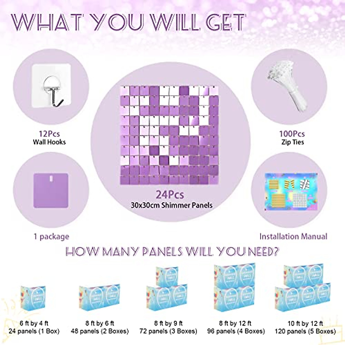 Light Purple Sequin Backdrop Shimmer Wall Backdrop 6ftx4ft Photo Backdrops for Birthday Anniversary Wedding Engagement Decorations