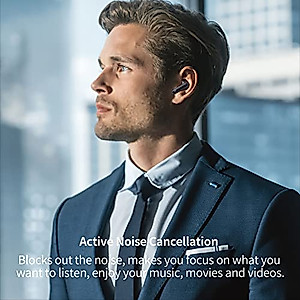 HISOOS Wireless Earbuds Bluetooth Active Noise Cancelling Headphones HiFi Stereo Ear Buds LED Power Display in-Ear Headphones with Charging Case Earphones for iPhone Android,Music Game (Black)