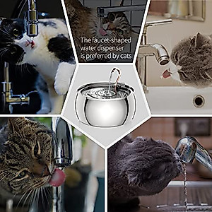 Tomxcute Cat Water Fountain, 4.0L/135oz Automatic Stainless Steel Pet Fountain Dog Water Dispenser, Ultra-Quiet Pump and 3 Replacement Filters & for Cats, Dogs, Multiple Pets…
