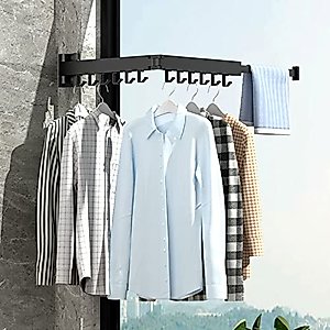 Carmanon Clothes Drying Rack, Wall Mounted Laundry Drying Rack Collapsible Clothing Drying Rack, Folding Drying Rack Retractable Clothes Hanger Rack for Balcony, Patio, Mudroom, Bedroom