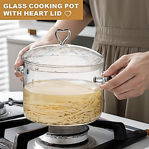 2.8L Glass Pot, Heart Shape Lid, 2800ml/3Qt/95oz, Simmer Pot, Heat Resistant Glass Pots for Cooking on Stove, Glass Cooking Pot, Borosilicate Glass Oven Gas Electric Stove Safe Soups Pasta Potpourri