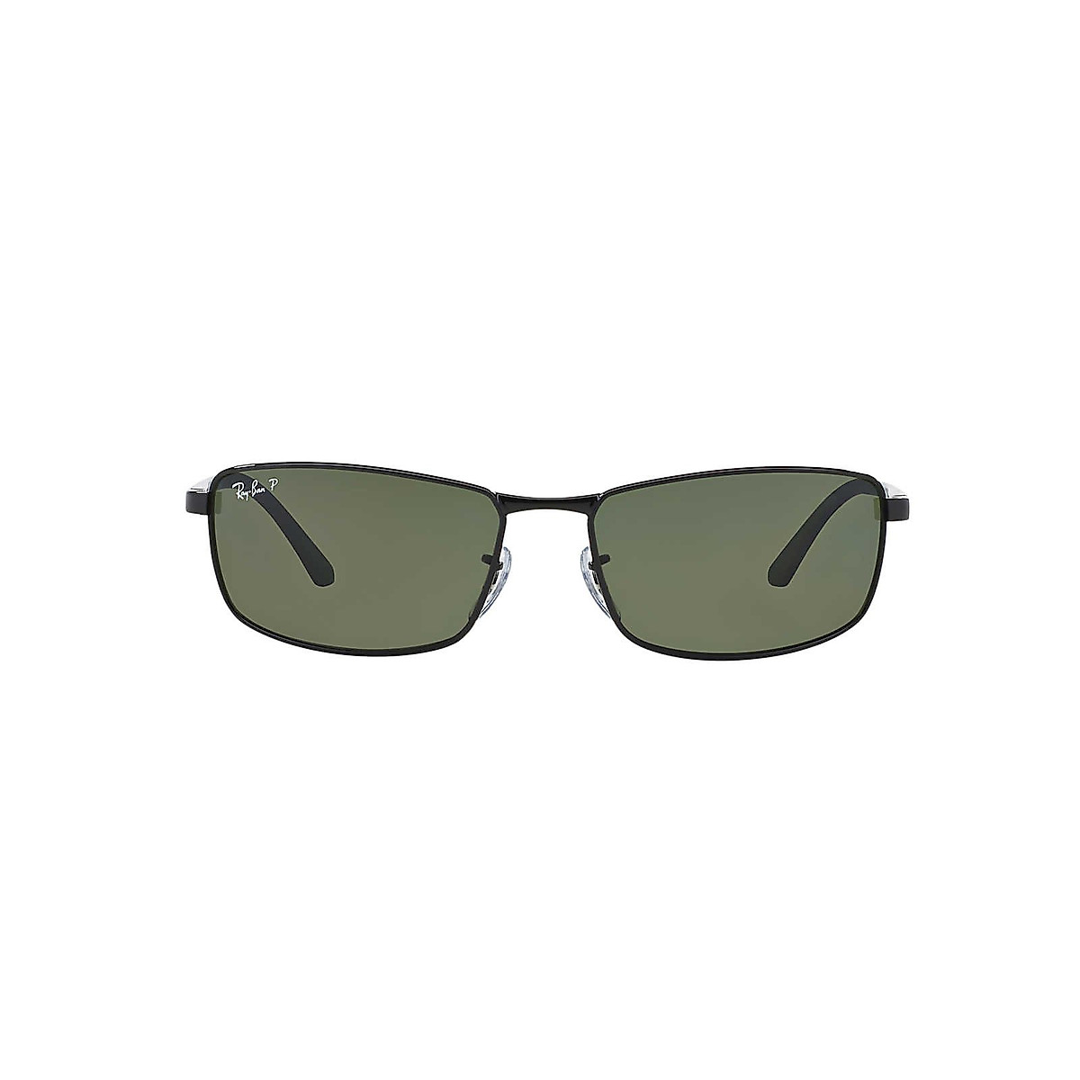 Ray-Ban Men's RB3498 Rectangular Sunglasses, Black/Polarized Green, 61 mm