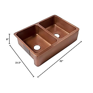 Sinkology Lange Copper 32" Double Bowl Undermount Farmhouse Apron Kitchen Sink