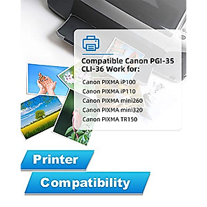 PGI-35 CLI-36 Ink Cartridge Replacement for Canon 35 36 Use for Pixma iP110 iP100 TR150 mini260 mini320 Printer (15-Pack, 10X PGI-35 Black, 5X CLI-36 Color)