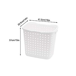 Large Breathable Hollow Laundry Hamper with Long Handles, 14.6 Inches Portable Plastic Clothes Hamper for Living Room Bathroom Laundry Storage (White, Round)