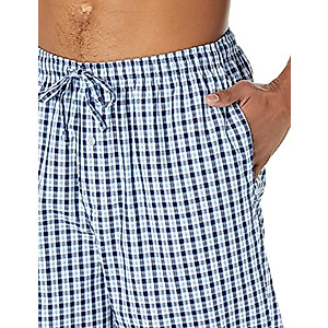 Amazon Essentials Men's Straight-Fit Woven Pajama Pant, Light Blue White Plaid, Medium