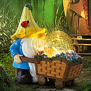 Grovind Garden Gnomes Outdoor Decorations Solar Gnomes Garden Statues,Garden Gnome Decor Holding Magic Orb with LED Lights,Gnomes Outdoor Clearance for Garden Patio Lawn Decor Gnome Gift for Woman