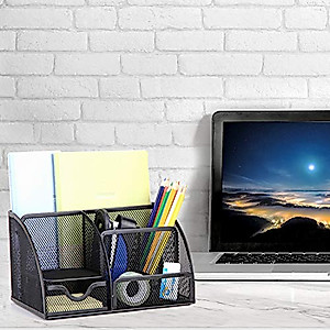 MDHAND Office Desk Organizer and Accessories Desk Drawer Organizer with 6 Compartments, Mesh Pencil Desk Organizer For Home Office