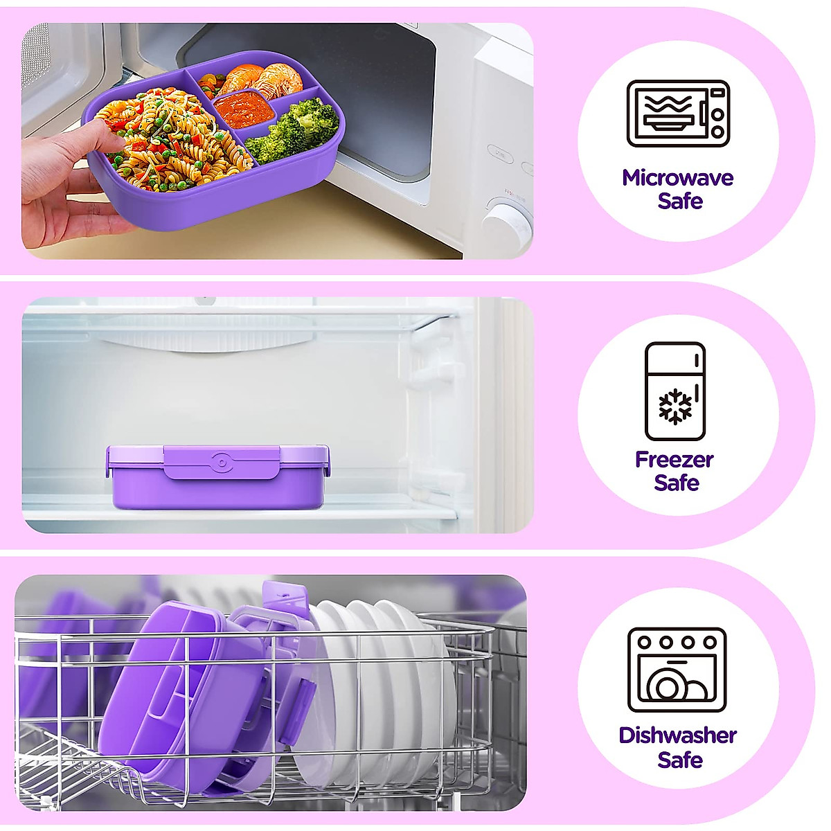 Jelife Lunch Box Kids Bento Box - 1300ml Large Bento-Style Bento Box Adults Lunch Box, Ideal Leak Proof Bento Lunch Box for Kids School, BPA Free Lunchbox Containers for Teens Toddlers, Purple