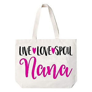 COCOVICI Nana Tote Bag | Grandma Gifts | Nana Gifts | Nana Christmas Gift | Christmas Gift from Grandkids (Live Love Spoil Pink/Black Font)