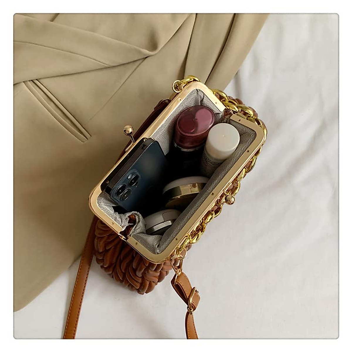 Evening Clutch Bag Formal Party Clutch Purses for Women Wedding Evening Purses Crossbody Shoulder Clutch Bag, White