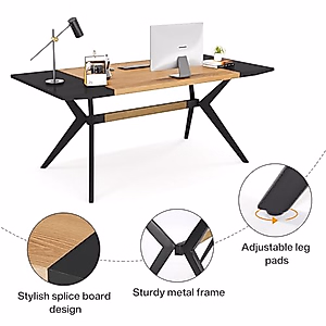 LITTLE TREE 63" W Executive Desk, Extra Sturdy Thickened Wooden Workstation Study Desk Computer Desk Large Home Office Writing Desk for Home Office