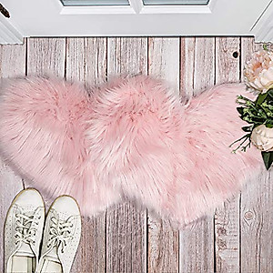 2 Pieces Fluffy Heart Shaped Rug Faux Area Rug Bushy Room Carpet for Home Living Room Sofa Floor Bedroom, 12 x 16 Inch (Pink)