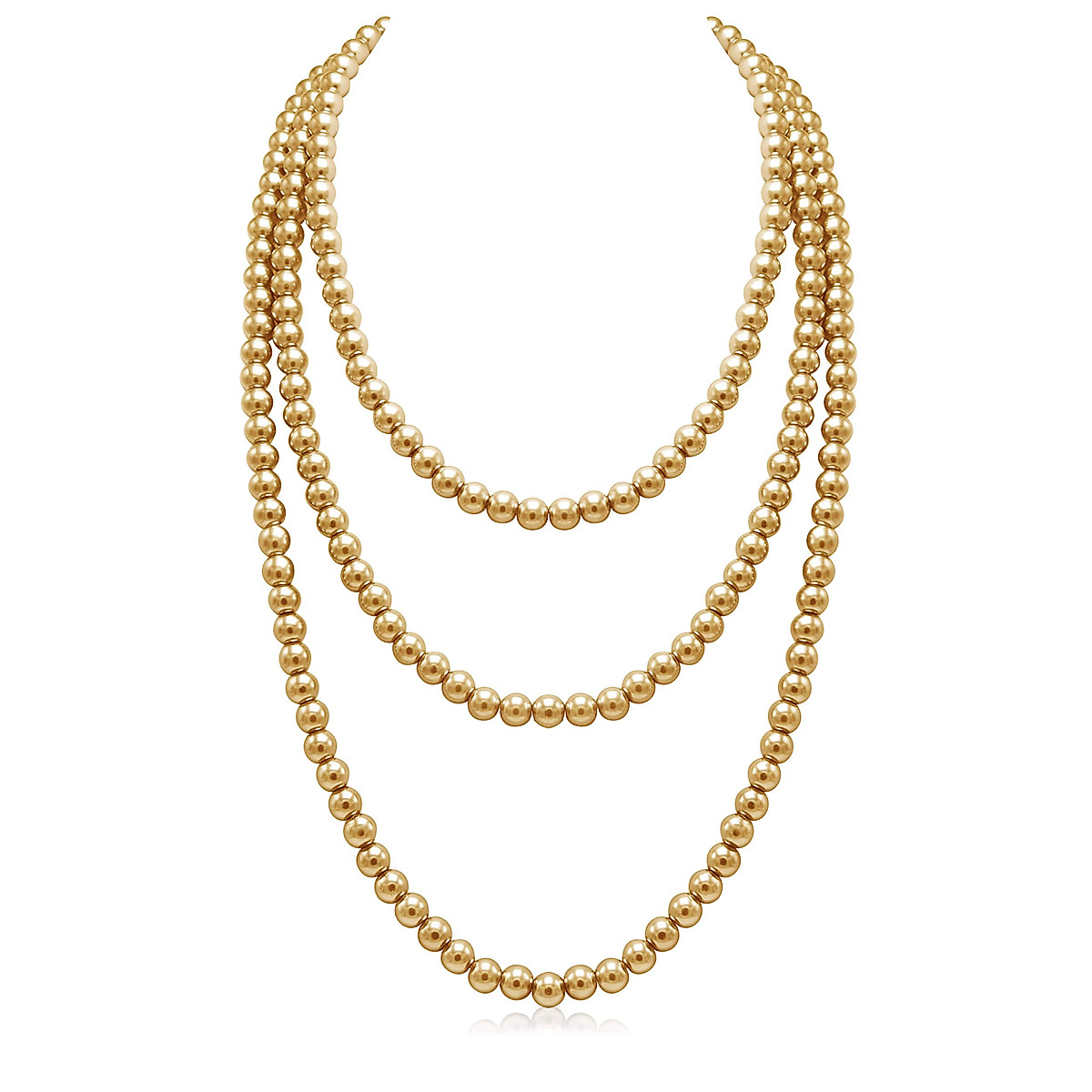 Golden Long Pearl Necklace for Women Layered Faux Pearl Strand Necklace Costume Jewelry, 69",Diameter Pearl 8MM