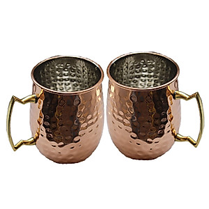 PARIJAT HANDICRAFT Copper moscow mule mugs set of 5 pcs large cup with vodka glass