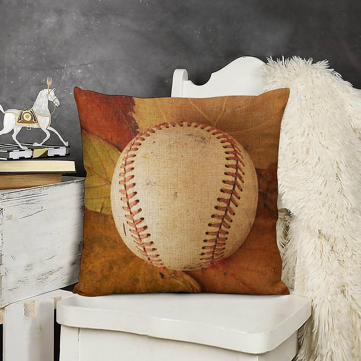 Maple Leaves Baseball Throw Pillow Covers 18×18 Pillowcases Set of 2 Autumn Softball Linen Decorative Square Pillow Case Cushion Covers Standard Size for Sofa Couch Outdoor Bed Pillow Protectors