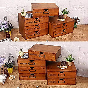 Ochine Creative Drawer-Type Cosmetic Storage Box Retro Old Style Wooden Multifunctional Desktop Storage Box