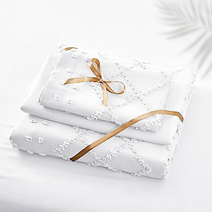 HYMOKEGE Duvet Cover Queen Size, Boho Tufted Queen Duvet Cover 3 Pieces, Soft & Lightweight Shabby Chic, Embroidery Bedding for All Seasons, 1 Duvet Cover 90" × 90" & 2 Pillow Shams, White