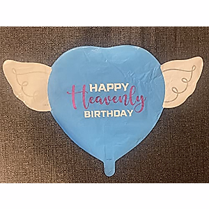 Happy Heavenly Birthday blue/purple heart shaped balloon with angel wings
